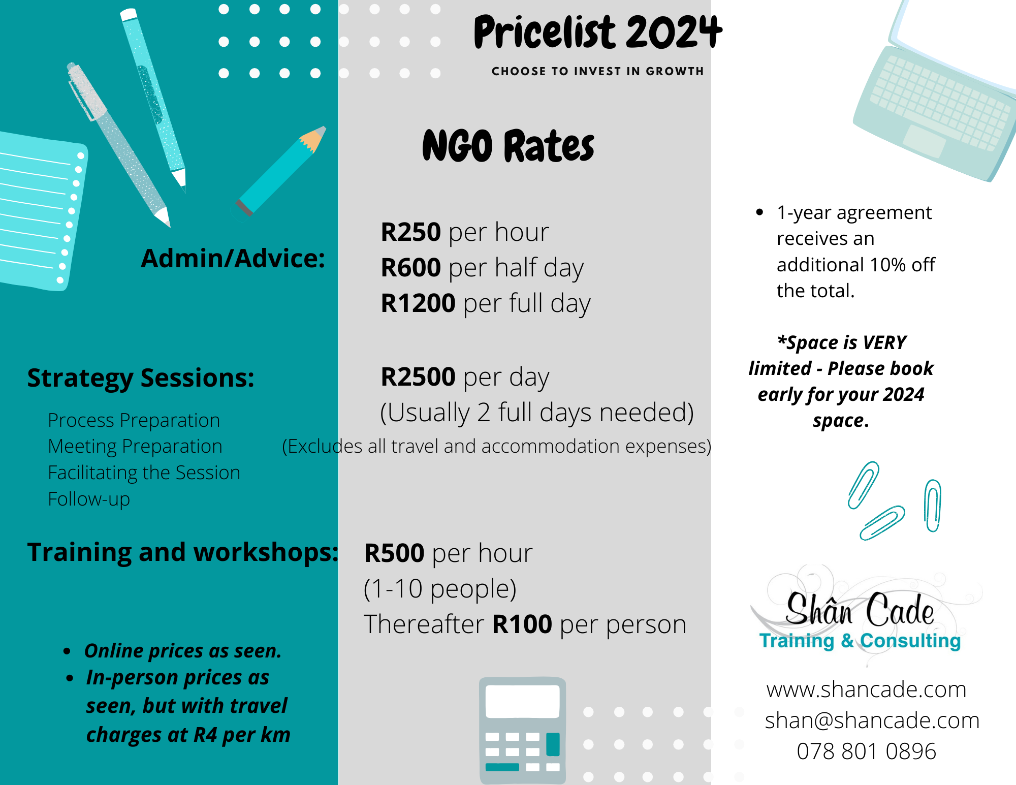 Services Price List - Shân Cade Training and Consulting